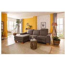 Ecksofa Home Affaire "Dundee L-Form" Sofas Gr. B/H/T: 264 cm x 86 cm x 170 cm, Luxus-Microfaser Florence, Recamiere links, ohne Kopfteilverstellung-ohne Bettfunktion-ohne Bettkasten-ohne relax Funktion, braun (nuss) wahlweise mit Kopfteilverstellung und zusätzlich Bettfunktion