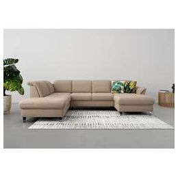 Sit & More Wohnlandschaft SIT & MORE "Maggiore U-Form" Sofas Gr. B/T: 312cm x 224cm, Soft clean, Ottomane links, mit Kopfteilverstellung-mit Bettfunktion-mit Stauraum-Fussfarbe: Nickel satiniert, grau (taupe) wahlweise mit Kopfteilverstellung, Bettfunktion und Stauraum