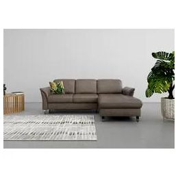 Sit & More Ecksofa SIT&MORE "Maggiore L-Form" Sofas Gr. B/T: 258 cm x 173 cm, Luxus-Microfaser, mega-Recamiere rechts, mit Kopfteilverstellung-mit Bettfunktion-mit Bettkasten-Fussfarbe: Nickel satiniert, braun wahlweise mit Kopfteilverstellung, Bettfunktion und Bettkasten