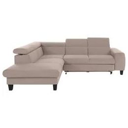 Ecksofa COTTA "Morven L-Form" Sofas Gr. B/H/T: 249cm x 75cm x 207cm, Microfaser PRIMABELLE, Ottomane links, ohne Bettfunktion-ohne Bettkasten-mit Ladestation-mit Kopfteilverstellung, braun (mud) Kopfteilverstellung, wahlweise mit Bettfunktion und Bettkasten