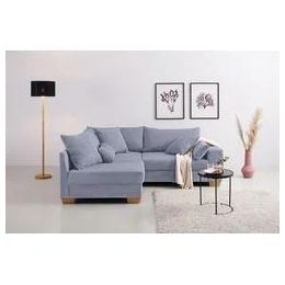 Ecksofa Home Affaire "Helena II, L-Form" Sofas Gr. B/H/T: 227 cm x 77 cm x 190 cm, Cord, Ottomane links, ohne Bettfunktion, grau Mit Federkern, wahlweise mit Bett und Taschenfederkern