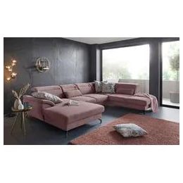 Sit & More Wohnlandschaft SIT & MORE "Percy U-Form" Sofas Gr. B/H/T: 343cm x 77cm x 235cm, Luxus-Microfaser Paris, Recamiere links, mit schwarzem Nickelfuß, lila (flieder) 12 cm Fußhöhe, Sitztiefenverstellung, wahlweise in 2 Fußfarben