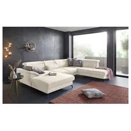 Sit & More Wohnlandschaft SIT & MORE "Percy U-Form" Sofas Gr. B/H/T: 343cm x 77cm x 235cm, Luxus-Microfaser Paris, Recamiere links, mit schwarzem Nickelfuß, beige (creme) 12 cm Fußhöhe, Sitztiefenverstellung, wahlweise in 2 Fußfarben