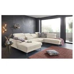 Sit & More Wohnlandschaft SIT & MORE "Percy U-Form" Sofas Gr. B/T: 343cm x 235cm, Luxus-Microfaser Paris, Recamiere links, mit Kopfteilverstellung-mit satiniertem Nickelfuß, beige (creme) 15 cm Fußhöhe, Sitztiefenverstellung, wahlweise in 2 Fußfarben