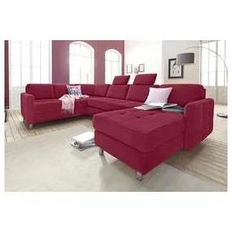 Sit & More Wohnlandschaft SIT & MORE "Pablo U-Form" Sofas Gr. B/H/T: 292cm x 80cm x 87cm, Luxus-Microfaser ALTARA NUBUCK, Recamiere rechts, mit Bettfunktion, rot (bordeaux) wahlweise mit Bettfunktion und Bettkasten