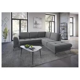 Sit & More Ecksofa SIT & MORE "Bendigo L-Form" Sofas Gr. B/H/T: 258cm x 87cm x 226cm, Samtoptik, Ottomane rechts, mit satiniertem Nickelfuß, grau (hellgrau) inklusive Sitztiefenverstellung, Bodenfreiheit 15 cm, in 2 Fußfarben