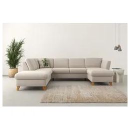 Wohnlandschaft Home Affaire "Trelleborg U-Form" Sofas Gr. B/H/T: 307 cm x 86 cm x 213 cm, Luxus-Microfaser Euphoria, Ottomane links, mit Bettfunktion-mit Stauraum, grau (elephant) Federkern-Polsterung, wahlweise mit Bettfunktion und Stauraum