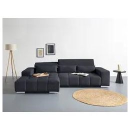 Ecksofa COTTA "Orion L-Form" Sofas Gr. B/H/T: 307cm x 73cm x 186cm, Chenille-Struktur, Recamiere links, schwarz mit Recamiere, inkl. verstellbaren Kopfstützen und 3 Kissen