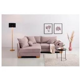 Ecksofa Home Affaire "Helena II, L-Form" Sofas Gr. B/H/T: 227 cm x 77 cm x 190 cm, Cord, Ottomane links, mit Bettfunktion, rosa (rosé) Mit Federkern, wahlweise mit Bett und Taschenfederkern