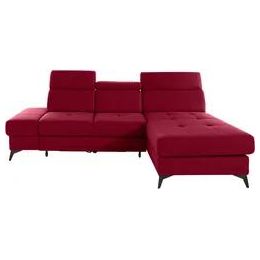 Ecksofa Inosign "Cardiz L-Form" Sofas Gr. B/H/T: 246 cm x 83 cm x 173 cm, Samtoptik, Recamiere rechts, mit Bettfunktion-mit Bettkasten, rot inkl.Kopfteilverstellung und Federkern wahlweise mit Bettfunktion