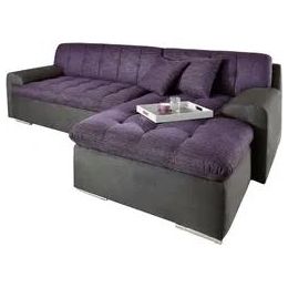 Ecksofa Trendmanufaktur "Rave, aufwendige Sitz und Rückenpolsterung, bequem,, L-Form" Sofas Gr. B/H/T: 245cm x 77cm x 90cm, Luxus-Microfaser ALCAZAR-Struktur, Recamiere rechts, mit Bettfunktion, lila (anthrazit, lila) wahlweise mit Bettfunktion