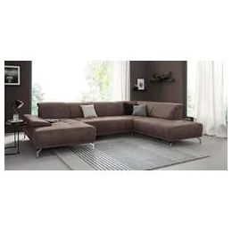 Wohnlandschaft Places of Style "Caluna U-Form" Sofas Gr. B/H/T: 332cm x 81cm x 234cm, Luxus-Microfaser Vintageoptik, Recamiere links, braun mit Sitztiefen- und Kopfteilverstellung