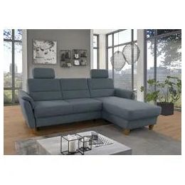 Ecksofa Home Affaire "Palmera L-Form" Sofas Gr. B/H/T: 244 cm x 89 cm x 163 cm, Struktur weich, Recamiere rechts, mit Bettfunktion-ohne Bettkasten, blau (blaugrau) Federkern, wahlweise mit Bettfunktion und mitohne Bettkasten