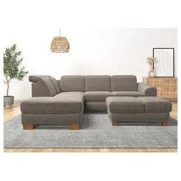 Ecksofa Home Affaire "Dundee L-Form" Sofas Gr. B/H/T: 263cm x 86cm x 219cm, Flachgewebe, Ottomane links, inkl. Kopfteilverstellung-ohne Bettfunktion-ohne Stauraum, grau (taupe) wahlweise mit Kopfteilverstellung und zusätzlich Bettfunktion