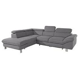 Ecksofa COTTA "Driver L-Form" Sofas Gr. B/H/T: 266cm x 73cm x 214cm, Struktur, Ottomane links, mit Kopfteilverstellung-ohne Bettfunktion und Bettkasten, grau mit Kopfteilverstellung, wahlweise Bettfunktion