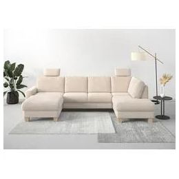 Wohnlandschaft Home Affaire "Summer U-Form" Sofas Gr. B/H/T: 314 cm x 91 cm x 170 cm, Breitcord, Recamiere links, ohne Bettfunktion-ohne Bettkasten-mit Federkern, beige (creme) mit oder ohne Bettfunktion und Bettkasten, Cord-Bezug