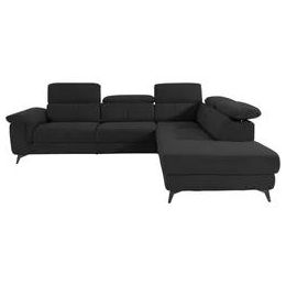 Ecksofa COTTA "Springs L-Form" Sofas Gr. B/H/T: 290cm x 79cm x 235cm, Chenille, Ottomane rechts, mit Kopfteilverstellung-ohne Relaxfunktion-ohne Bettkasten, schwarz