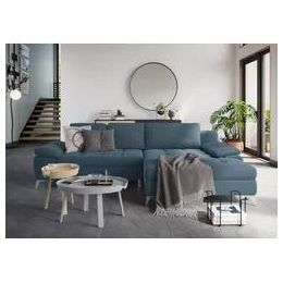 Sit & More Ecksofa SIT&MORE "Latigo L-Form" Sofas Gr. B/T: 290 cm x 163 cm, Flachgewebe, mega-Recamiere rechts, mit Bettfunktion-mit Bettkasten, blau (pacific) mit Mega-Recamiere, wahlweise Bettfunktion und Bettkasten