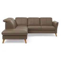 Sit & More Ecksofa SIT & MORE "Romero L-Form" Sofas Gr. B/H/T: 250 cm x 91 cm x 220 cm, Luxus-Microfaser Lederoptik, Ottomane links, ohne Federkern-ohne Kopfteilverstellung-ohne Bettfunktion-ohne Stauraum-ohne TV-motorisch, braun (coffee) wahlweise mit oder ohne TV-Funktion, Bettfunktion, Bettkasten