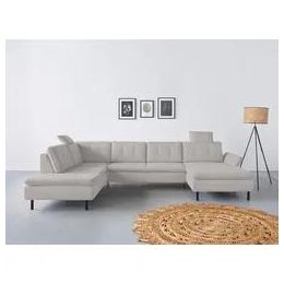 Wohnlandschaft Inosign "Birkholm U-Form" Sofas Gr. B/H/T: 347 cm x 83 cm x 226 cm, Olympia EASY CLEAN, Ottomane links, mit Armlehnfunktion, silberfarben (silber) Armlehnverstellung, auch in Easy Clean Bezug - mit Wasser zu reinigen