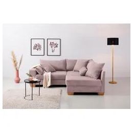 Ecksofa Home Affaire "Helena II, L-Form" Sofas Gr. B/H/T: 227 cm x 77 cm x 190 cm, Cord, Ottomane rechts, mit Bettfunktion, rosa (rosé) Mit Federkern, wahlweise mit Bett und Taschenfederkern