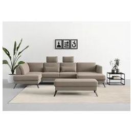 Sit & More Wohnlandschaft SIT & MORE "Lindholm U-Form" Sofas Gr. B/H/T: 342cm x 88cm x 188cm, Soft clean, Ottomane links, mit Sitztiefenverstellung, grau (taupe) mit Sitztiefenverstellung und Federkern