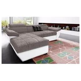 Ecksofa COTTA "Speedway L-Form" Sofas Gr. B/H/T: 265cm x 79cm x 102cm, Flachgewebe-Struktur, Recamiere links, ohne Bettfunktion-ohne Bettkasten-mit Kopfteilverstellung, beige (natur/braun) inklusive Kopfteilverstellung, wahlweise mit Bettfunktion + Bettkasten