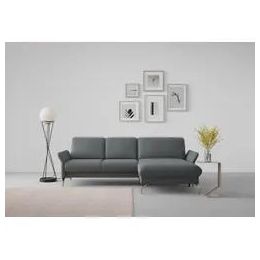 Sit & More Ecksofa SIT & MORE "Fashion L-Form" Sofas Gr. B/H/T: 253cm x 84cm x 165cm, Luxus-Microfaser ALTARA NUBUCK, Recamiere rechts, mit Kopfteilverstellung-mit Metallfuesse Nickel satiniert, grau (dunkelgrau) wahlweise mit Kopfteilverstellung, Vorziehsitz, motorisch, Nickelfüße