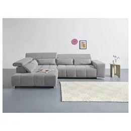 Ecksofa COTTA "Orion L-Form" Sofas Gr. B/H/T: 310cm x 70cm x 225cm, Chenille-Struktur, Ottomane links, grau mit Ottomane, inklusive verstellbarer Kopfstützen und 5 Nierenkissen