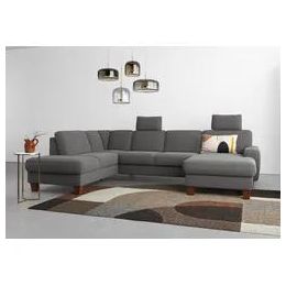 Wohnlandschaft Home Affaire "Vision U-Form" Sofas Gr. B/H/T: 315cm x 90cm x 215cm, Struktur weich, Ottomane links, ohne Bettfunktion-ohne Stauraum, grau wahlweise mit Bettfunktion und Stauraum, auch in Easy Care-Bezug