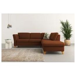 Ecksofa Home Affaire "Trelleborg L-Form" Sofas Gr. B/H/T: 252cm x 86cm x 213cm, Struktur, Ottomane rechts, mit Bettfunktion-mit Stauraum, rosegold (kupfer) Federkern-Polsterung, wahlweise mit Bettfunktion und Stauraum