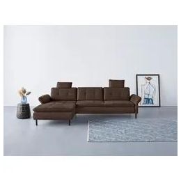 Ecksofa Inosign "Birkholm L-Form" Sofas Gr. B/H/T: 267cm x 83cm x 174cm, Luxus-Microfaser ALTARA NUBUCK, Recamiere links, mit Armlehnfunktion, braun (dunkelbraun) Armlehnverstellung, auch in Easy Clean Bezug - mit Wasser zu reinigen