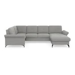 Wohnlandschaft Places of Style "Calando U-Form" Sofas Gr. B/H/T: 326 cm x 91 cm x 188 cm, Struktur weich, mega-Recamiere rechts, ohne Bettfunktion-ohne Bettkasten-ohne Armteilverstellung, silberfarben (silber) wahlweise mit Bettfunktion, Bettkasten und Armteilfunktion