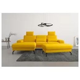 Sit & More Ecksofa SIT&MORE "Cinturo L-Form" Sofas Gr. B/H/T: 283 cm x 91 cm x 175 cm, Soft clean, mega-Recamiere links, inklusive Sitztiefenverstellung-inklusive Federkern, gelb (mustard) inklusive Sitztiefenverstellung und Federkern, Sitzhöhe 48 cm