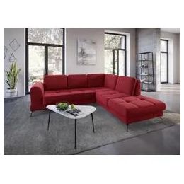 Sit & More Ecksofa SIT & MORE "Bendigo L-Form" Sofas Gr. B/H/T: 258cm x 84cm x 226cm, Samtoptik, Ottomane rechts, mit satiniertem Nickelfuß, rot inklusive Sitztiefenverstellung, Bodenfreiheit 12 cm, in 2 Fußfarben