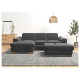 Ecksofa Home Affaire "Dundee L-Form", grau (anthrazit), B:264cm H:86cm T:170cm, Flachgewebe (100% Polyester), Sofas, wahlweise mit Kopfteilverstellung und zusätzlich mit Bettfunktion