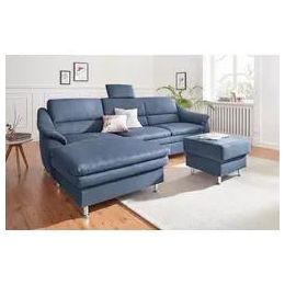 Sit & More Ecksofa SIT & MORE "Cardoso L-Form" Sofas Gr. B/H/T: 264cm x 90cm x 162cm, Luxus-Microfaser ALTARA NUBUCK, Recamiere links, mit Bettfunktion, blau mit Federkern, wahlweise Bettfunktion