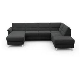 Sit & More Wohnlandschaft SIT & MORE "Palmera U-Form" Sofas Gr. B/H/T: 312cm x 89cm x 212cm, Flachgewebe, Ottomane rechts, mit Bettfunktion-mit Stauraum, schwarz wahlweise mit Bettfunktion und Stauraum