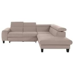 Ecksofa COTTA "Morven L-Form" Sofas Gr. B/H/T: 249cm x 75cm x 207cm, Microfaser PRIMABELLE, Ottomane rechts, ohne Bettfunktion-ohne Bettkasten-mit Ladestation-mit Kopfteilverstellung, braun (mud) Kopfteilverstellung, wahlweise mit Bettfunktion und Bettkasten