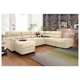 Wohnlandschaft COTTA "Royale U-Form" Sofas Gr. B/H/T: 316cm x 90cm x 93cm, Luxus-Microfaser, Ottomane rechts, ohne Bettfunktion, beige (natur) wahlweise mit Bettfunktion