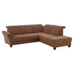 Ecksofa Home Affaire "Solvei L-Form" Sofas Gr. B/H/T: 260 cm x 104 cm x 235 cm, Luxus-Microfaser ALTARA NUBUCK, Ottomane rechts, mit Sitztiefenverstellung-mit Kopfteilverstellung-mit Bettfunktion, braun wahlweise auch mit Kopfteilverstellung und Bettfunktion, Federkern