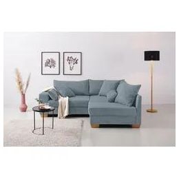 Ecksofa Home Affaire "Helena II, L-Form" Sofas Gr. B/H/T: 227 cm x 77 cm x 190 cm, Cord, Ottomane rechts, mit Bettfunktion, blau (blau, grau) Mit Federkern, wahlweise mit Bett und Taschenfederkern