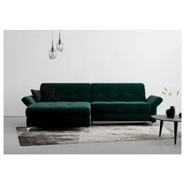 Ecksofa Inosign "Maredo L-Form" Sofas Gr. B/H/T: 284 cm x 89 cm x 179 cm, Samtoptik, mega-Recamiere links, ohne Kopfteilverstellung, ohne Armteilfunktion, grün (dunkelgrün) Federkern, wahlweise auch mit Kopfteil- und Armlehnverstellung