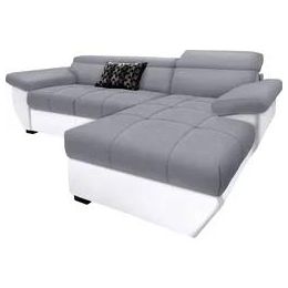 Ecksofa COTTA "Speedway L-Form" Sofas Gr. B/H/T: 265cm x 79cm x 102cm, Kunstleder SOFTLUX-Luxus-Microfaser, Recamiere rechts, ohne Bettfunktion-ohne Bettkasten-mit Kopfteilverstellung, grau (weiß/grau) inklusive Kopfteilverstellung, wahlweise mit Bettfunktion + Bettkasten