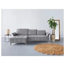 Ecksofa Inosign "Fresh L-Form" Sofas Gr. B/H/T: 281cm x 79cm x 185cm, Samtoptik, mega-Recamiere links, ohne Armteilverstellung-ohne Kopfteilverstellung, grau (hellgrau) Federkern, wahlweise Kopfteilverstellung und motorischer Vorziehsitz