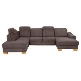 Wohnlandschaft Home Affaire "Dundee U-Form" Sofas Gr. B/H/T: 338cm x 86cm x 219cm, Luxus-Microfaser Florence, Ottomane links, inkl. Kopfteilverstellung-ohne Bettfunktion-ohne Stauraum, braun (nuss) wahlweise mit Kopfteilverstellung und zusätzlich Bettfunktion