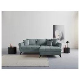 Ecksofa Inosign "Lörby L-Form" Sofas Gr. B/H/T: 246 cm x 90 cm x 170 cm, Feincord, Recamiere rechts, Feincord, blau (blaugrau) auch mit Aqua clean-Bezug, feine Steppung im Sitzbereich, lose Kissen