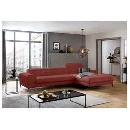 Ecksofa W.Schillig "piedroo" Sofas Gr. B/H/T: 343cm x 70cm x 193cm, Chenille-Flachgewebe R66, Longchair rechts, mit Kopfteilverstellung-ohne Sitztiefenverstellung, rot (red r66) Kopfteilverstellung, wahlweise mit Sitztiefenverstellung, Breite 343cm