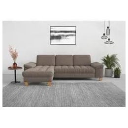 Sit & More Ecksofa SIT & MORE "Westham L-Form" Sofas Gr. B/H/T: 275cm x 88cm x 172cm, Struktur weich, Recamiere links, ohne Bettfunktion-ohne Bettkasten-ohne Armlehnfunktion-ohne Sitztiefenverstellung-mit Federkern, grau (taupe) mit Recamiere, oder ohne Bettfunktion, Bettkasten, Füße Eiche