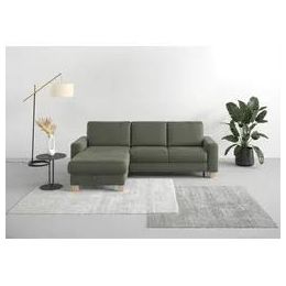 Ecksofa Home Affaire "Summer L-Form" Sofas Gr. B/H/T: 249 cm x 91 cm x 164 cm, Feincord, Recamiere links, mit Bettfunktion-mit Bettkasten-ohne Federkern, grün (olive) mit Recamiere, oder ohne Bettfunktion und Bettkasten, Cord-Bezug